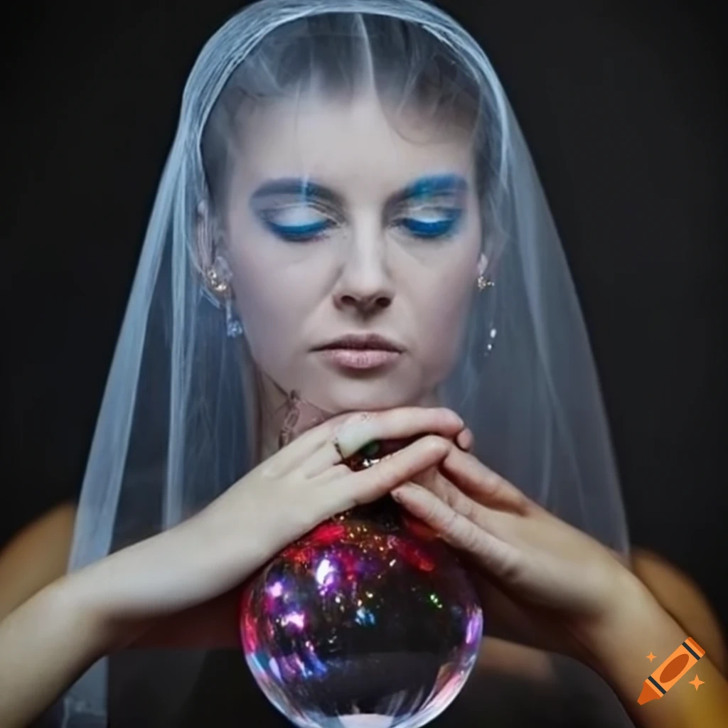 Artistic depiction of a woman gazing into a crystal ball on Craiyon