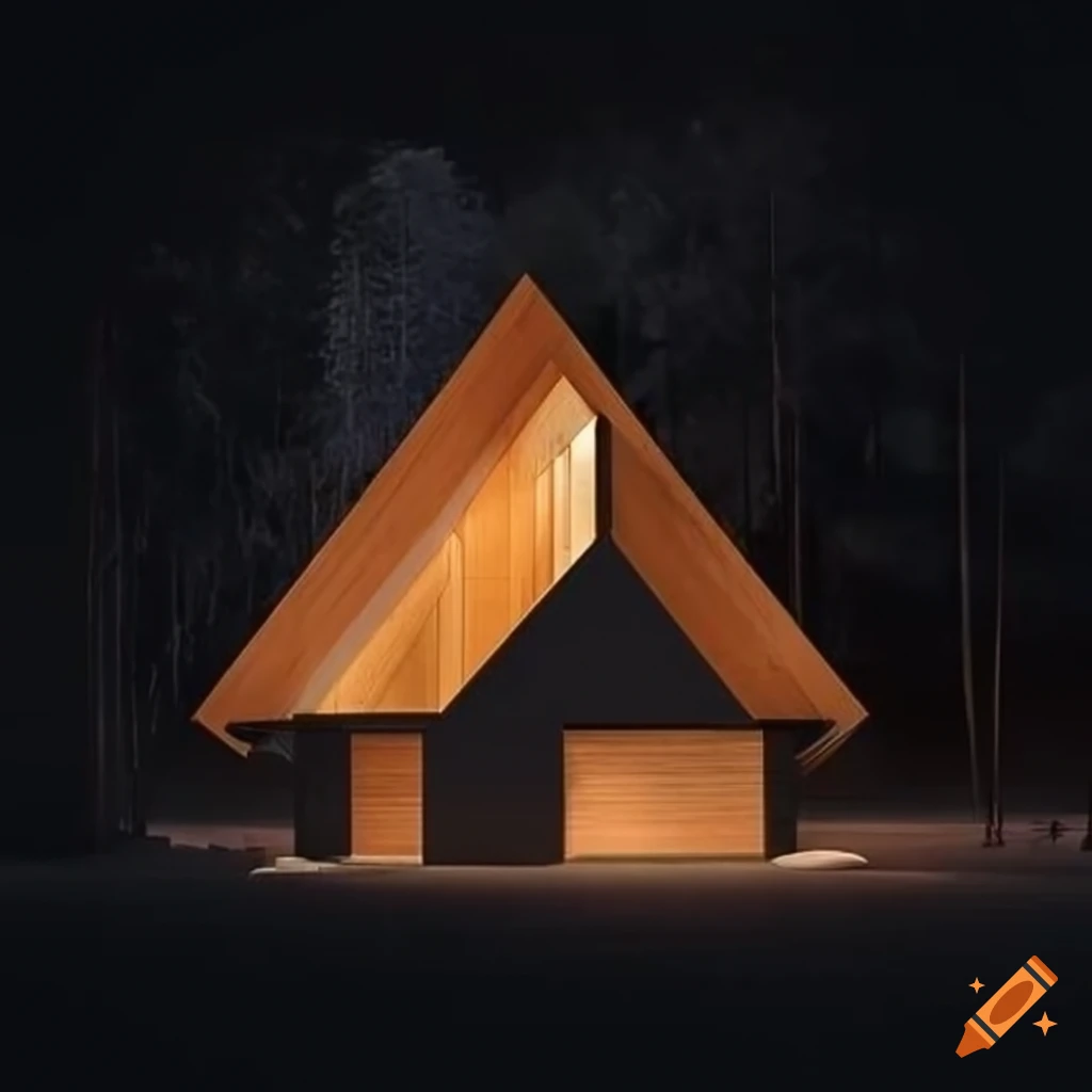 Minimalist cabin architecture in a maple forest