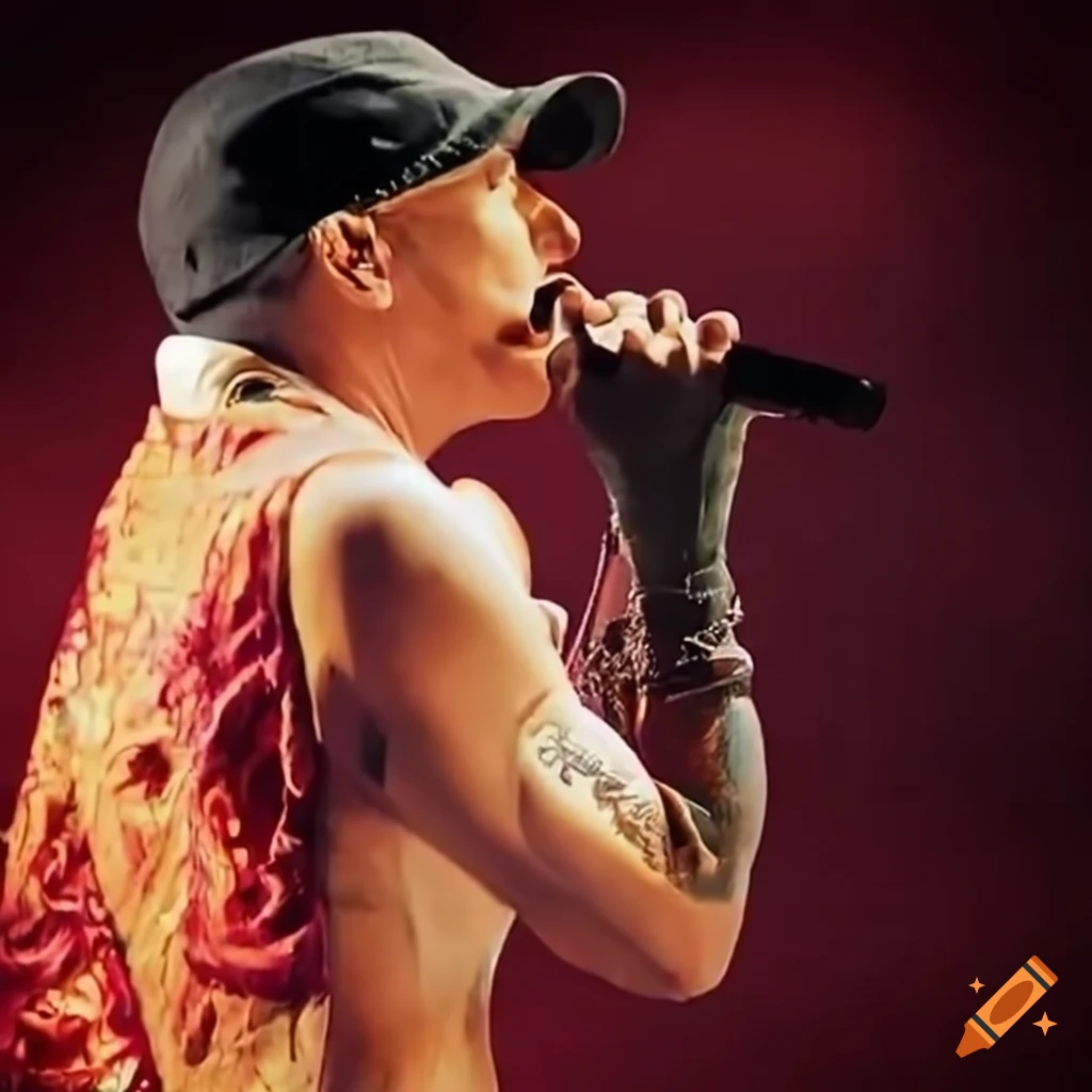 Eminem in mexican dancer costume performing on stage on Craiyon