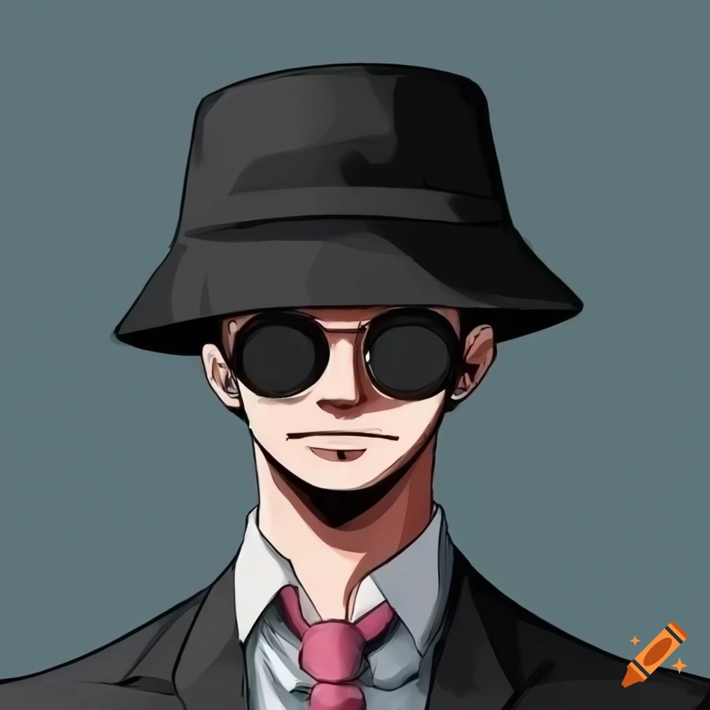 Man with anime-inspired fashion wearing a suit and round sunglasses
