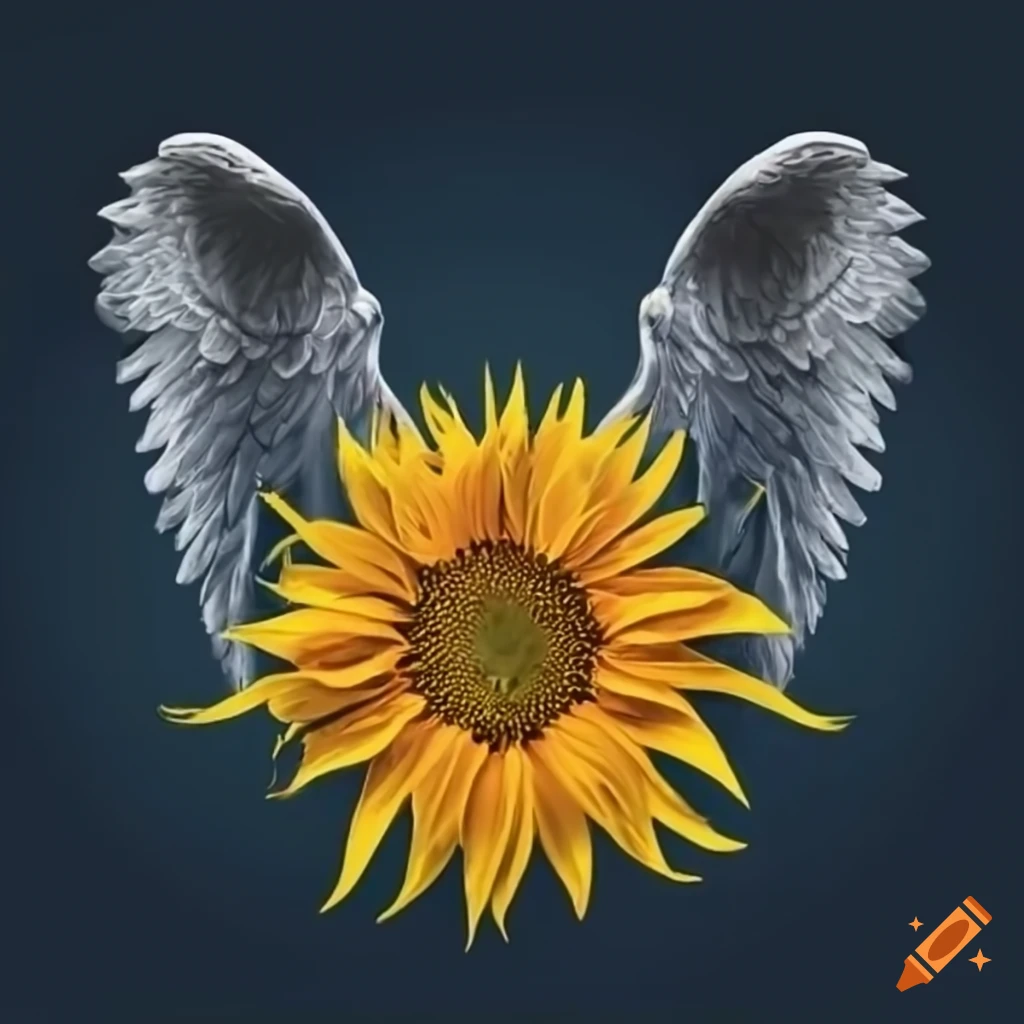 Angel wings with a sunflower and the number 11