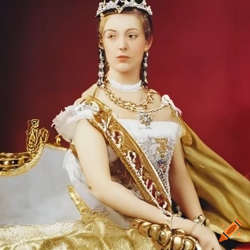 Coronation portrait of a princess wearing a puffy dress