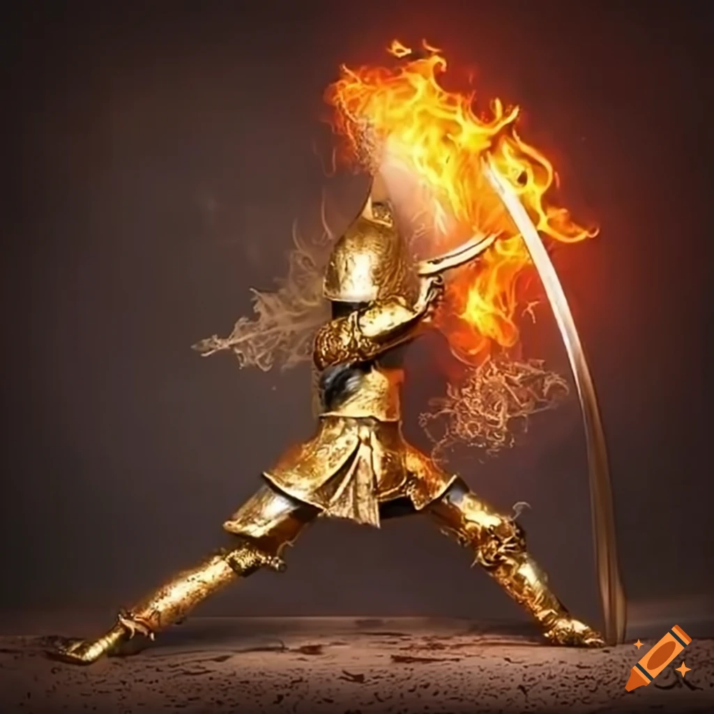 Image of a baby warrior wielding a flaming sword on Craiyon