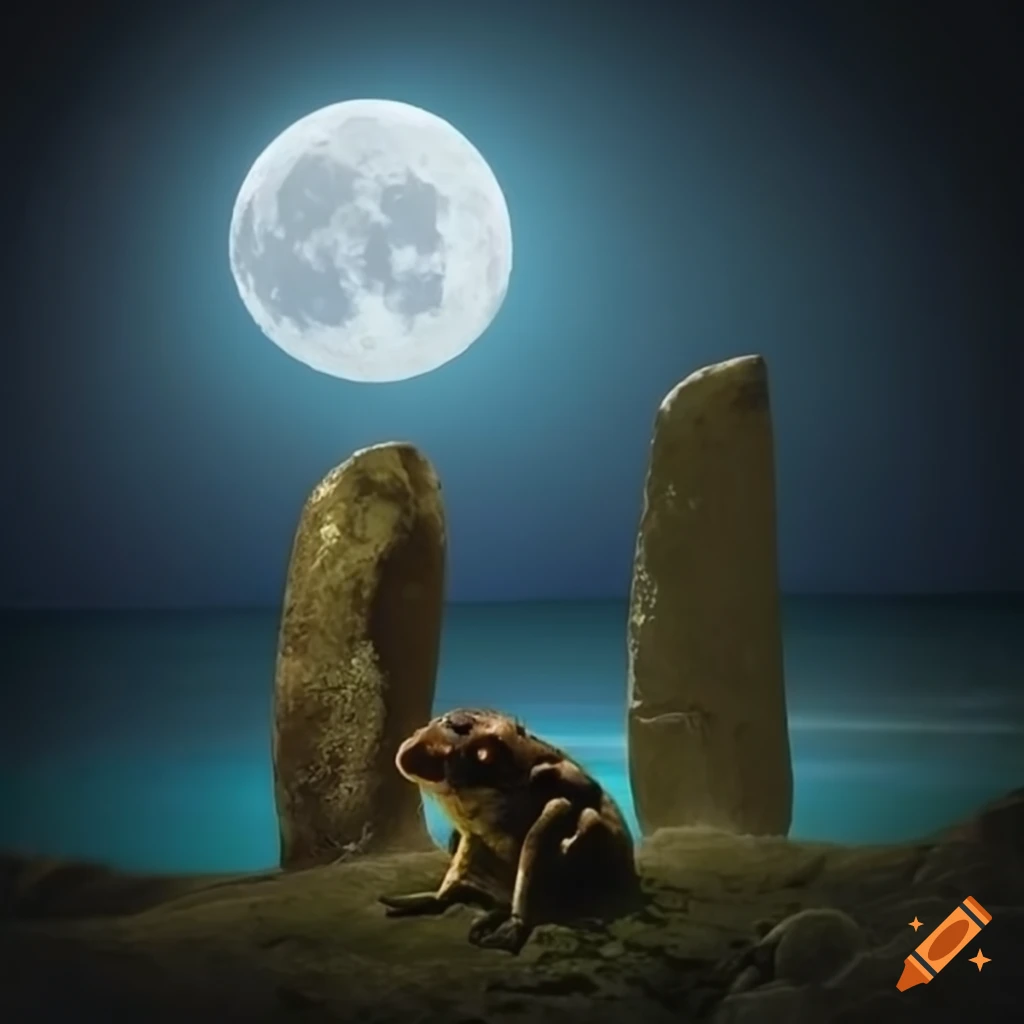 Mystical standing stone under the full moon on Craiyon