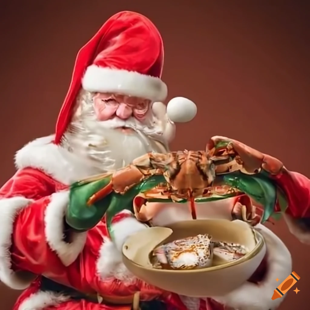 Santa riding a giant crab in the snow on Craiyon