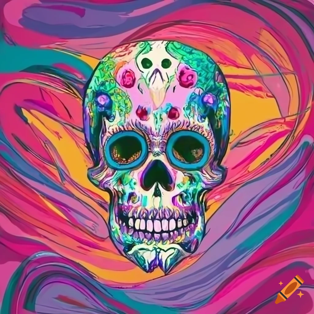 Vibrant calaveras art with colorful background