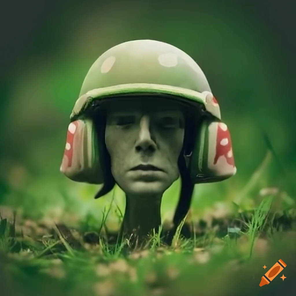 Camouflage mushroom with soldier's helmet on Craiyon