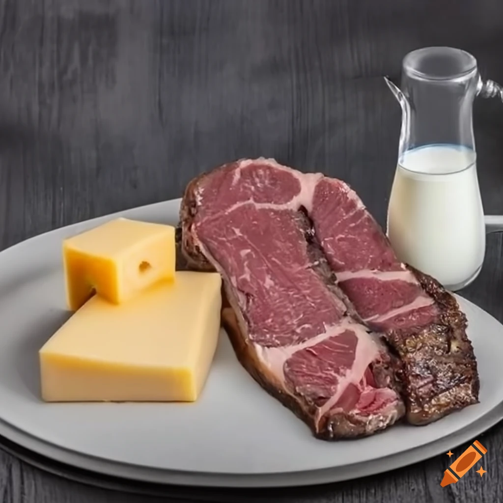 Image of steak, cheese, and milk on Craiyon
