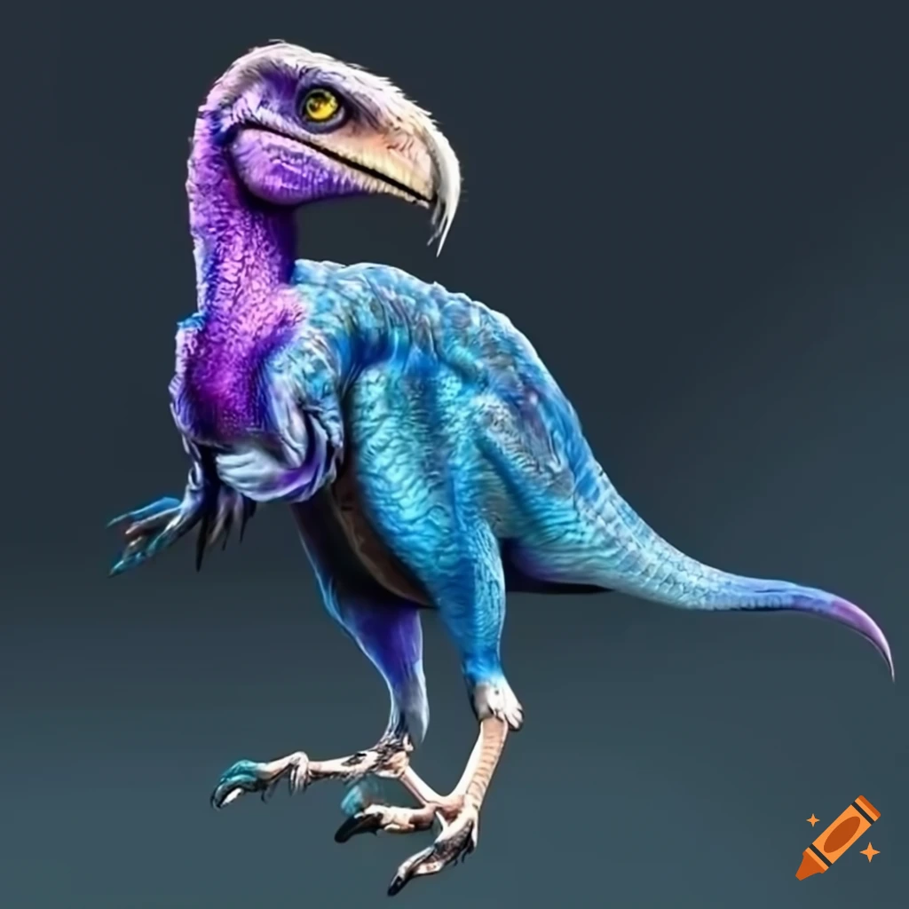 Art of a blue and purple feathered dinosaur bird alien on Craiyon