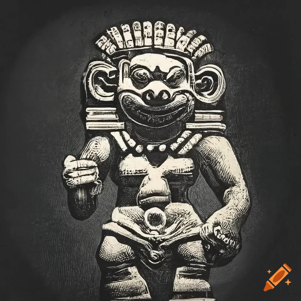 Linocut engraving of Mayan dwarfs on Craiyon