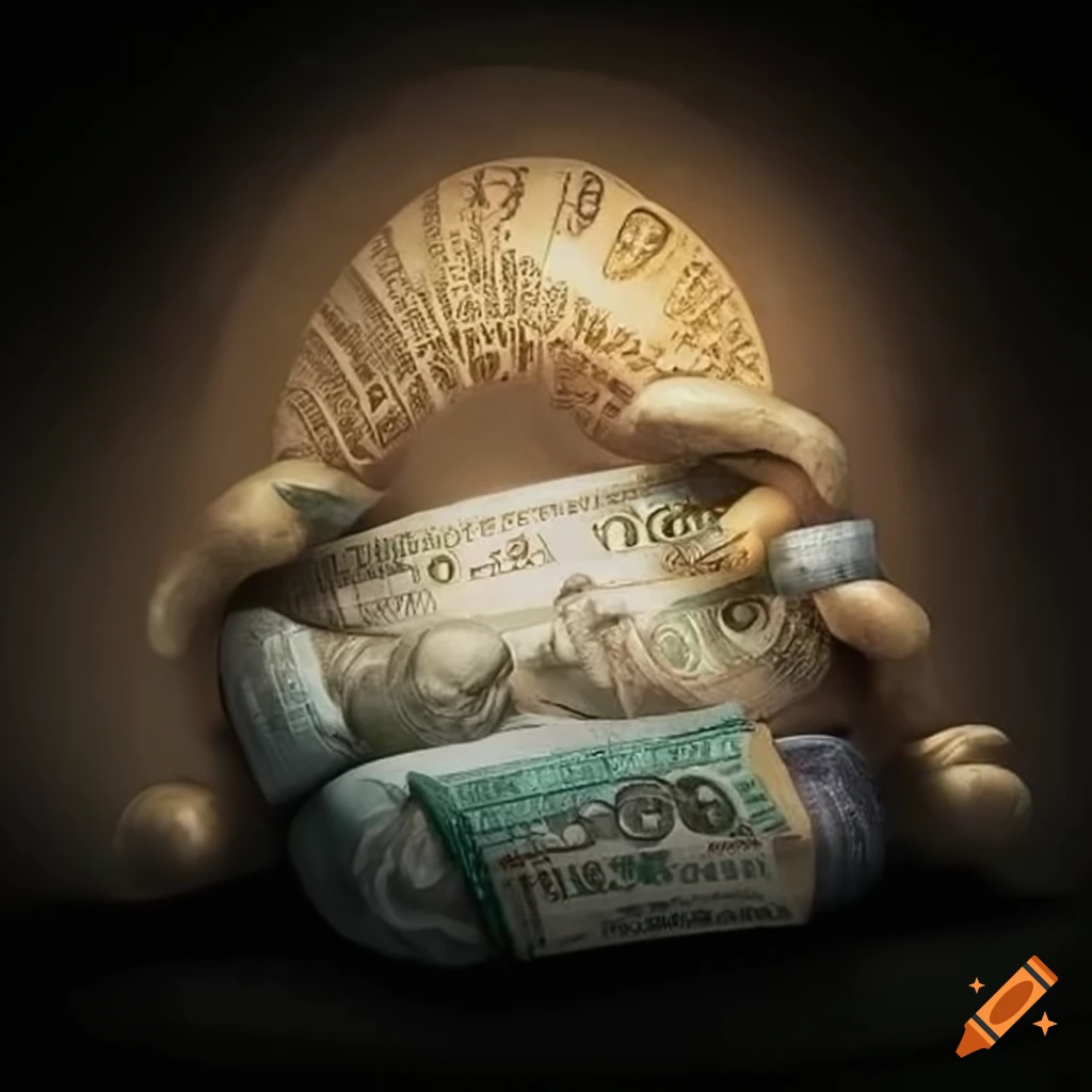 German artist writing "kunst=kapital" on banknotes on Craiyon