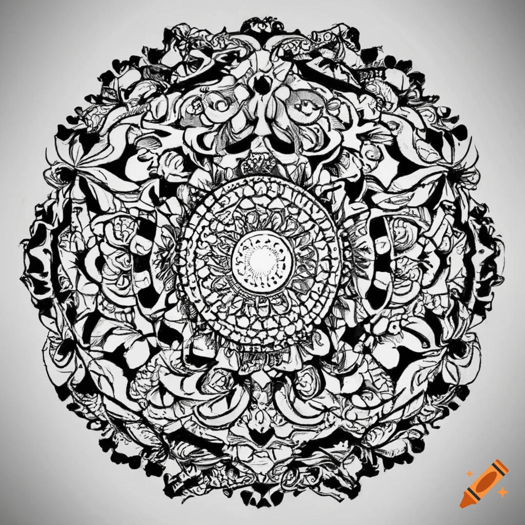 Round colored symmetrical mandala for meditation in pencil drawing ...