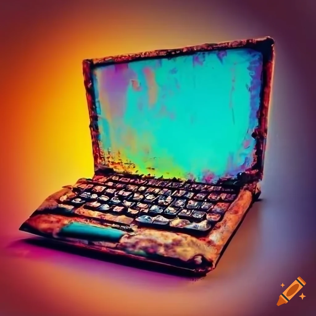 Working vintage laptop with colorful art image on Craiyon