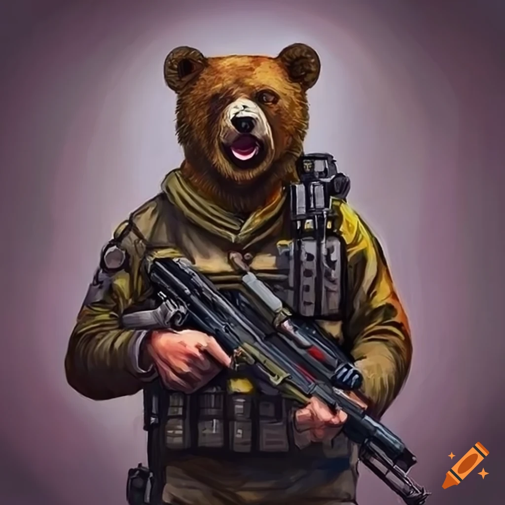 Painting of a bear in tactical gear