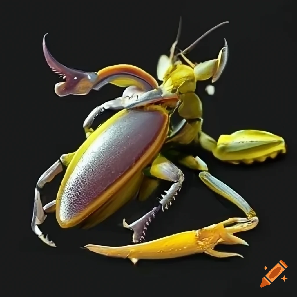Ancient-themed hybrid creature with beetle and mantis features