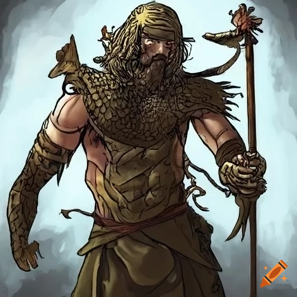 Bronze statue of cuculainn in a fierce battle pose on Craiyon