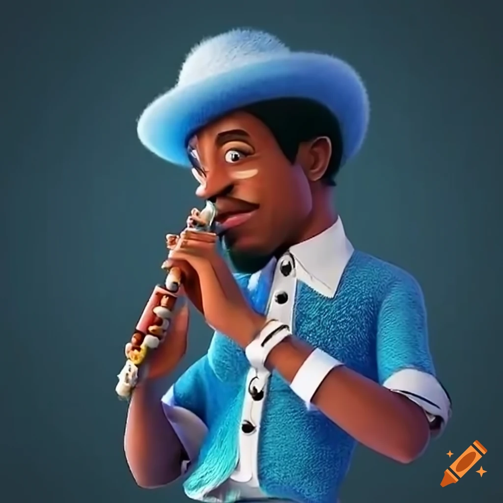 Andre 3000 playing flute in a whimsical animated scene on Craiyon
