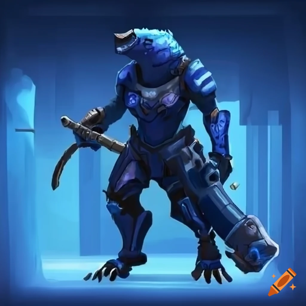 Blue armored kobold character