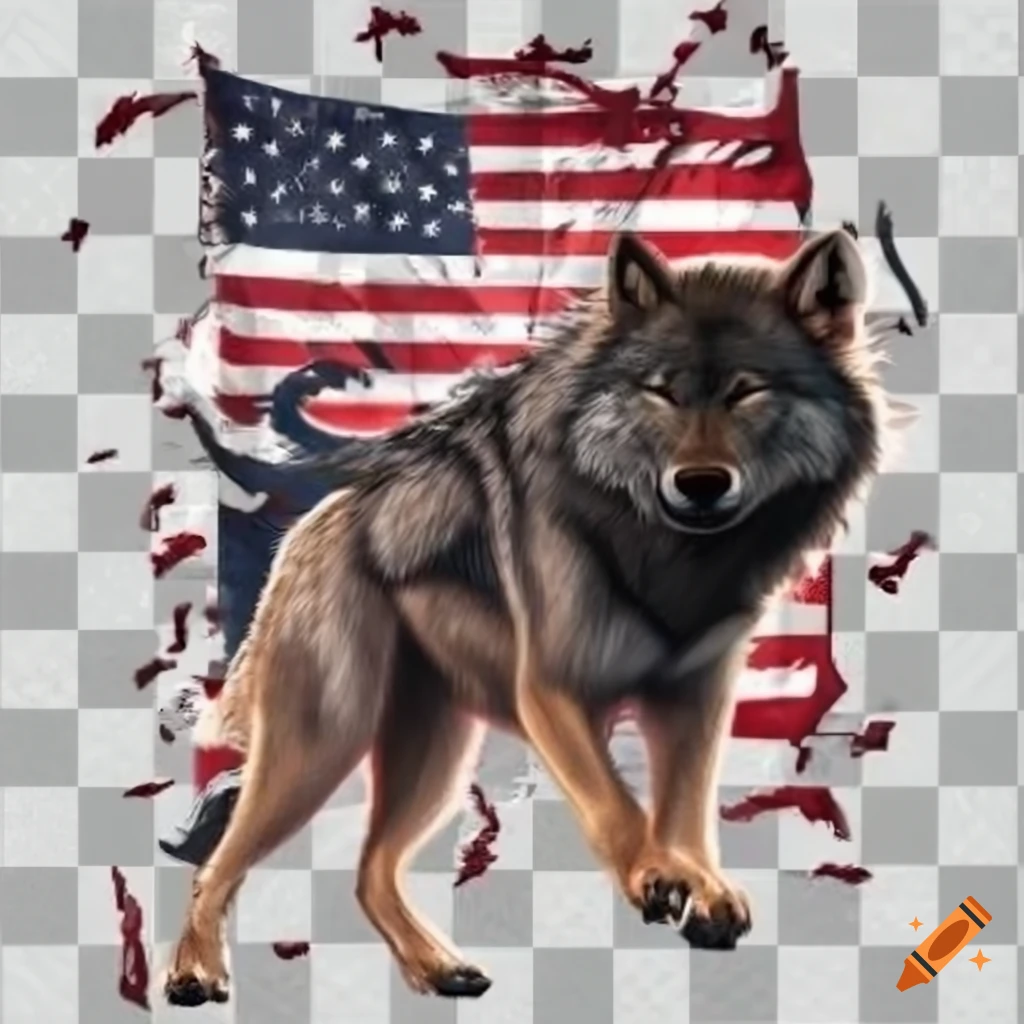 Patriotic alpha wolf with american flag on Craiyon