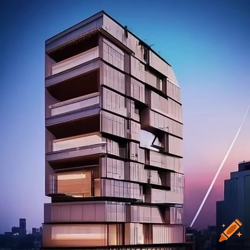 Image of a luxurious 10-story building with 100 apartments in a city on ...