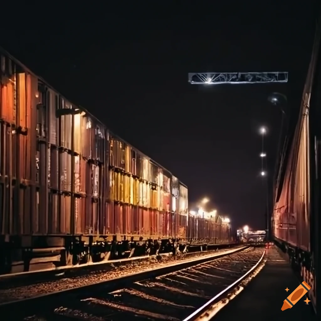 Nighttime cargo train
