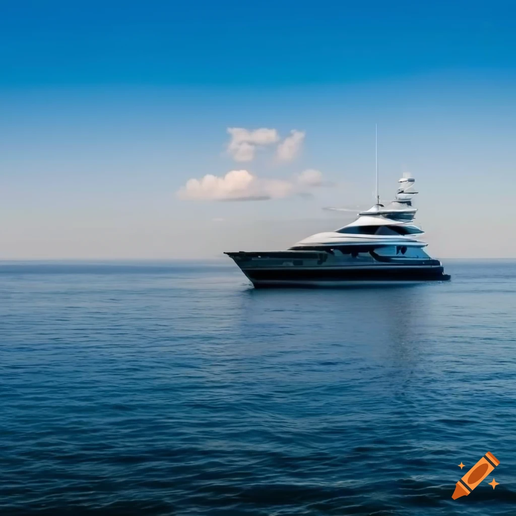 Luxury motor yacht in front of cliffs with lighthouse on Craiyon