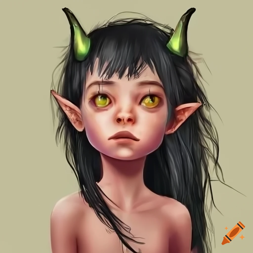 Character design of a cute fantasy girl with horns