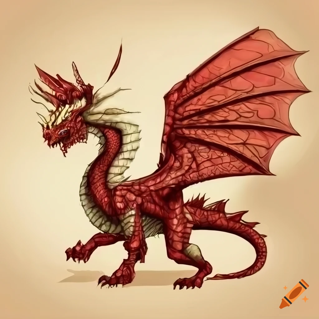 Detailed side view illustration of a dragon on Craiyon