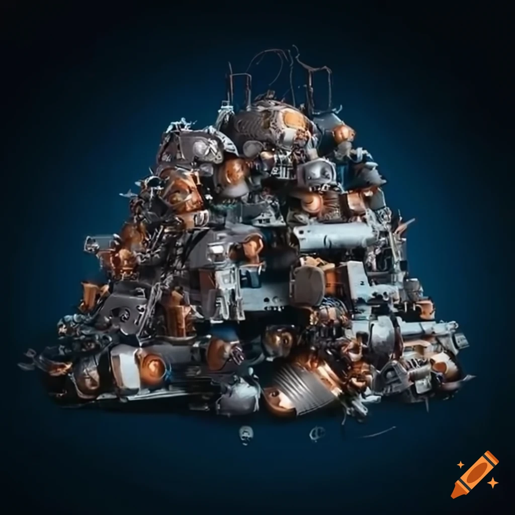 Pile of spare robot parts near humanized animals on Craiyon