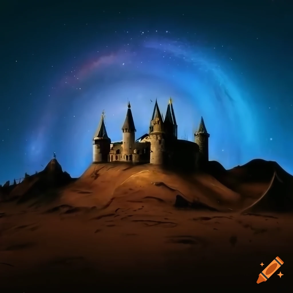 Moss-covered sandstone castle under the milky way on Craiyon