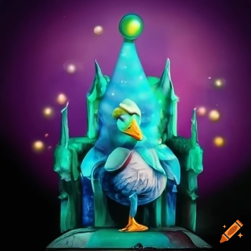 Wizard duck on a magical bubble throne on Craiyon