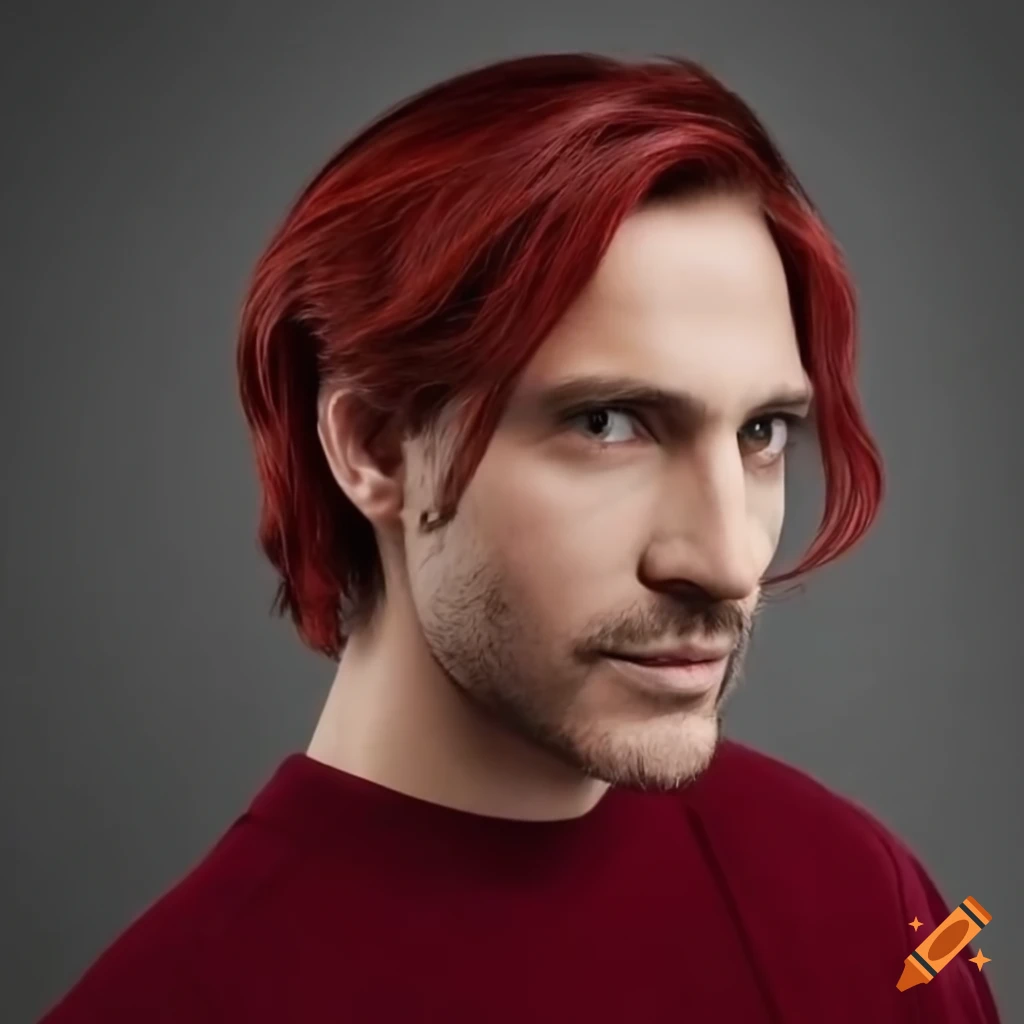 Portrait of a man with a maroon bob haircut