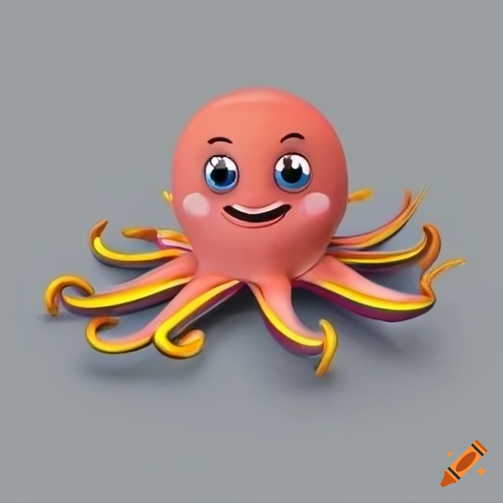 Cute and cheerful 3D octopus character on Craiyon