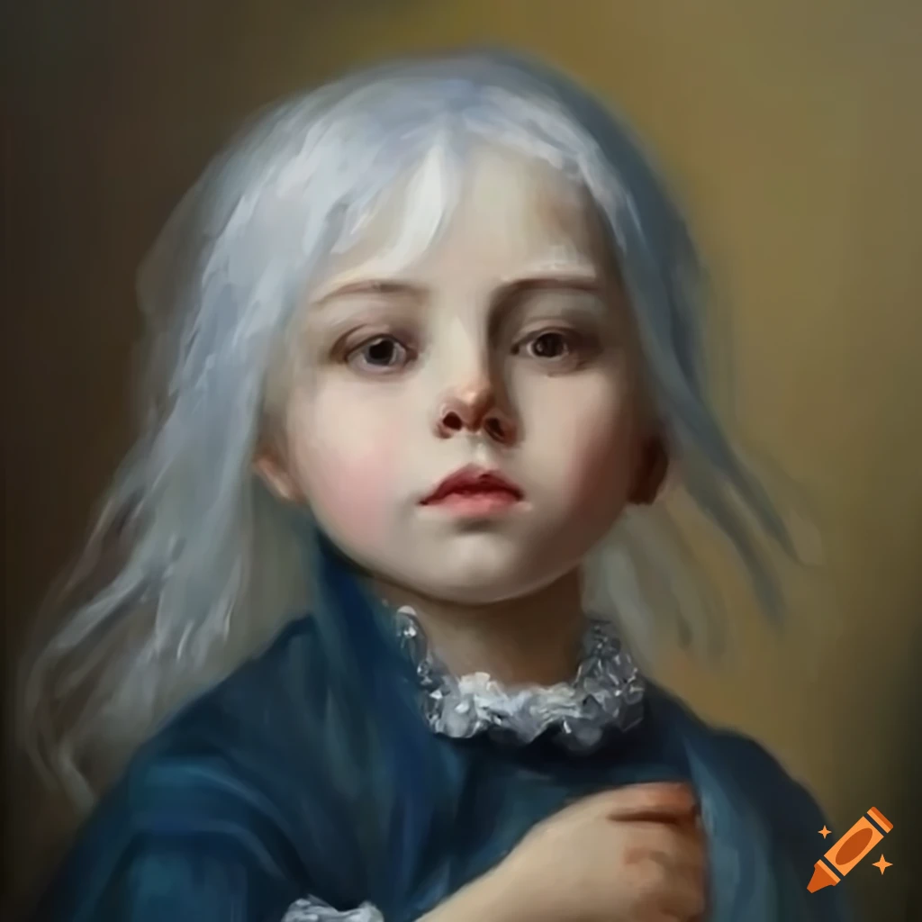 Portrait of a child with white hair on Craiyon