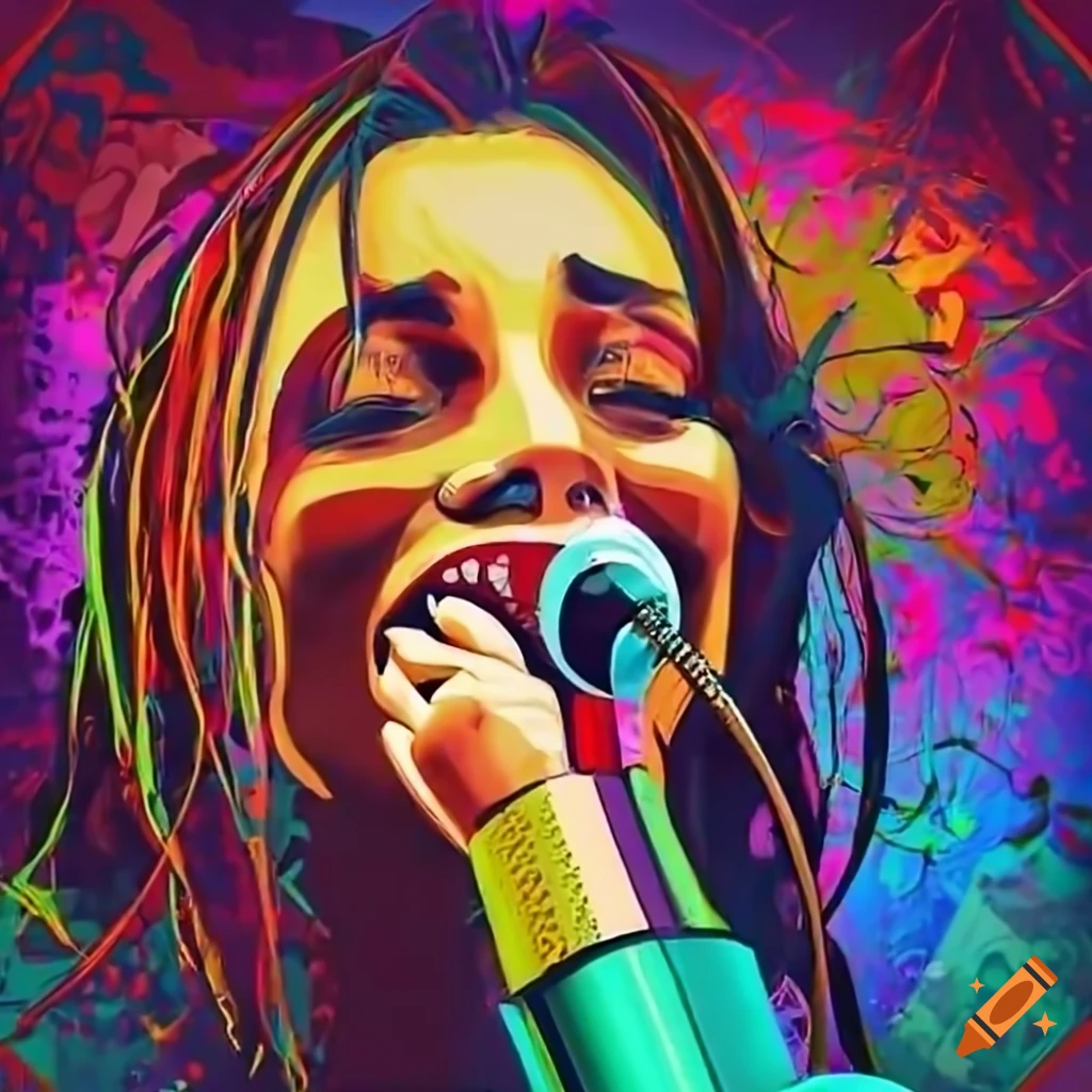 Rock singer recording music in studio