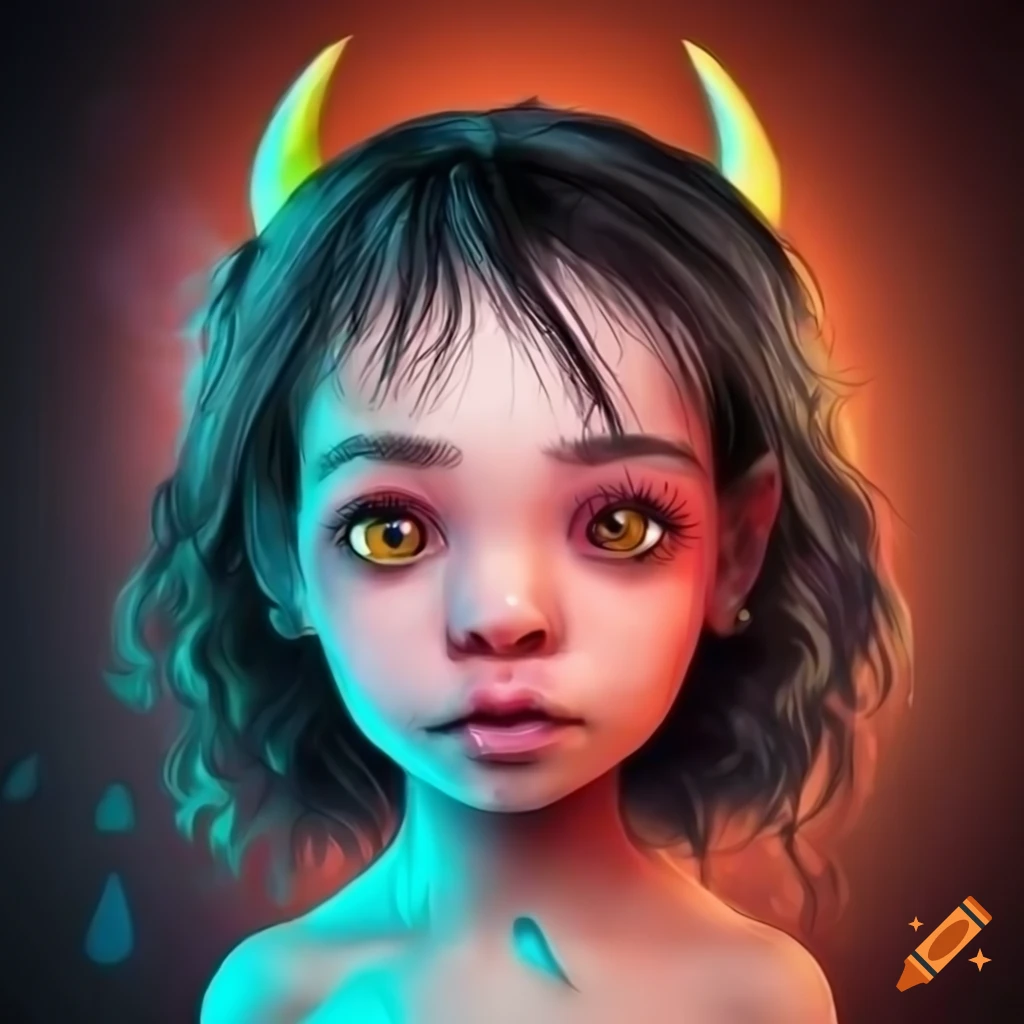 Character design of a cute fantasy girl with horns on Craiyon
