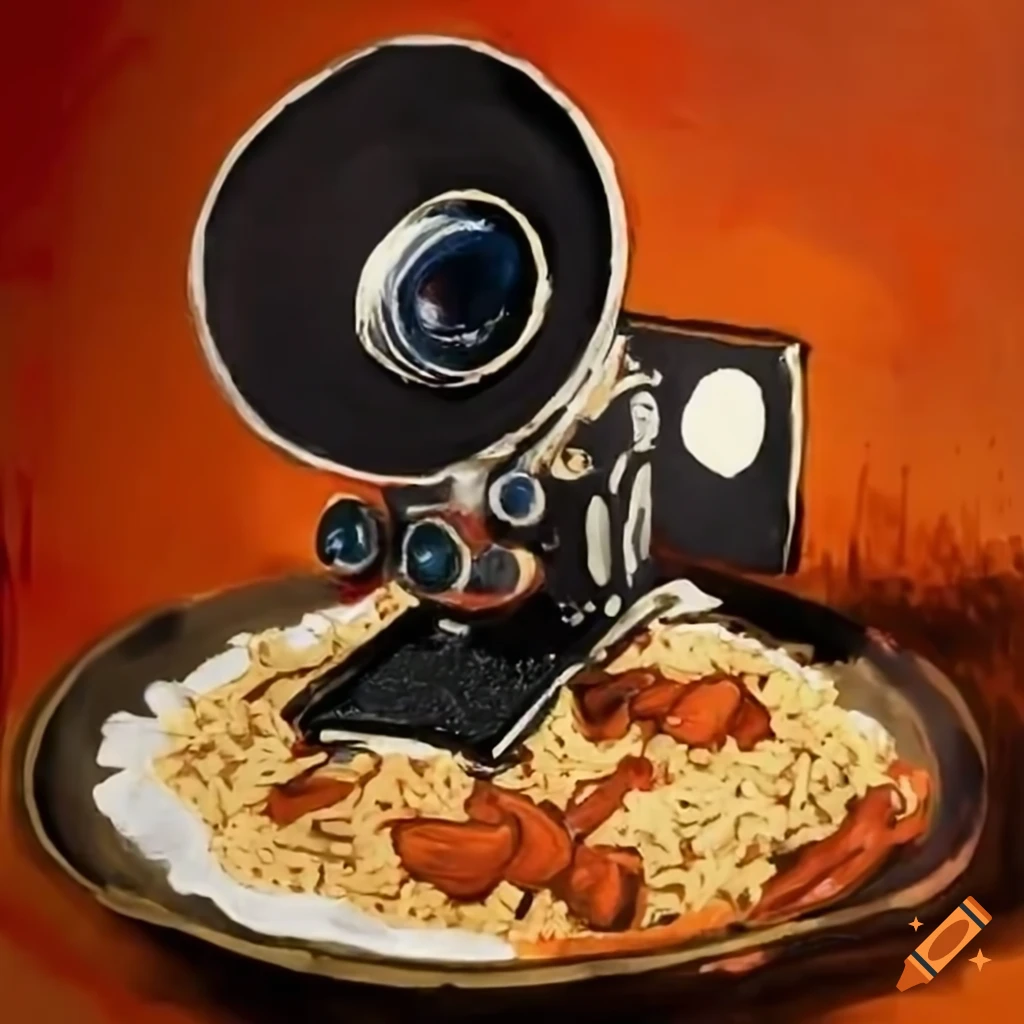 Painting of a Brazilian rice and beans plate being filmed on Craiyon
