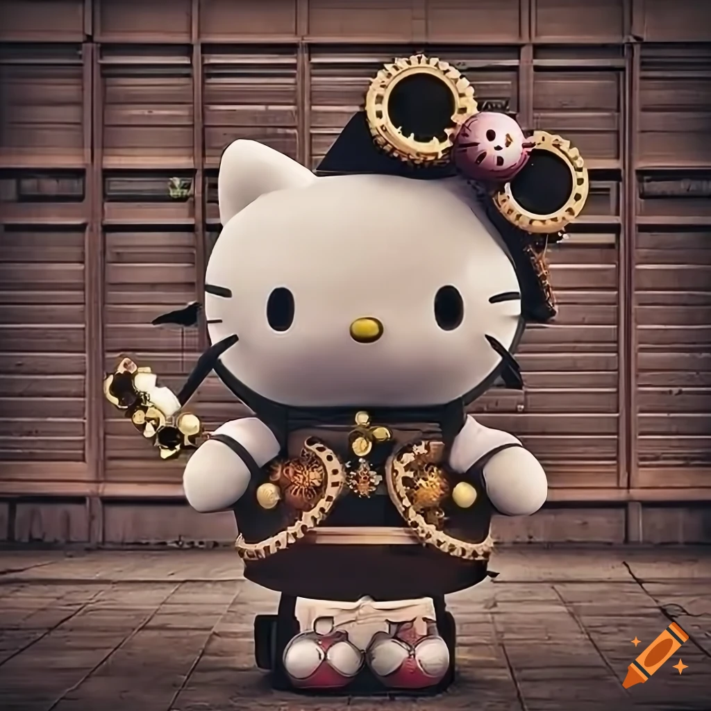 Hyper realistic photo of a steampunk hello kitty in tokyo on Craiyon