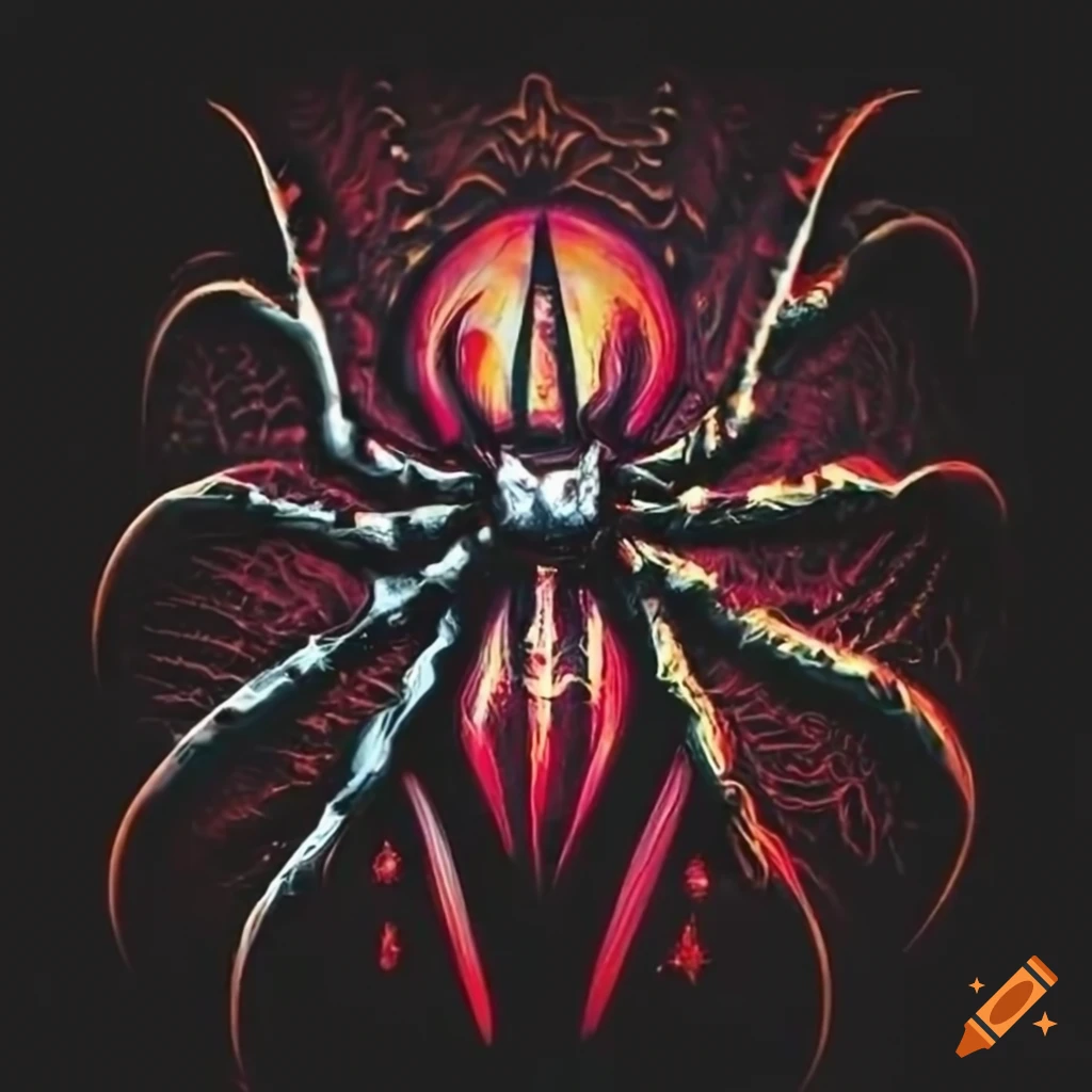 Psycodelic heavy metal logo with spider on Craiyon