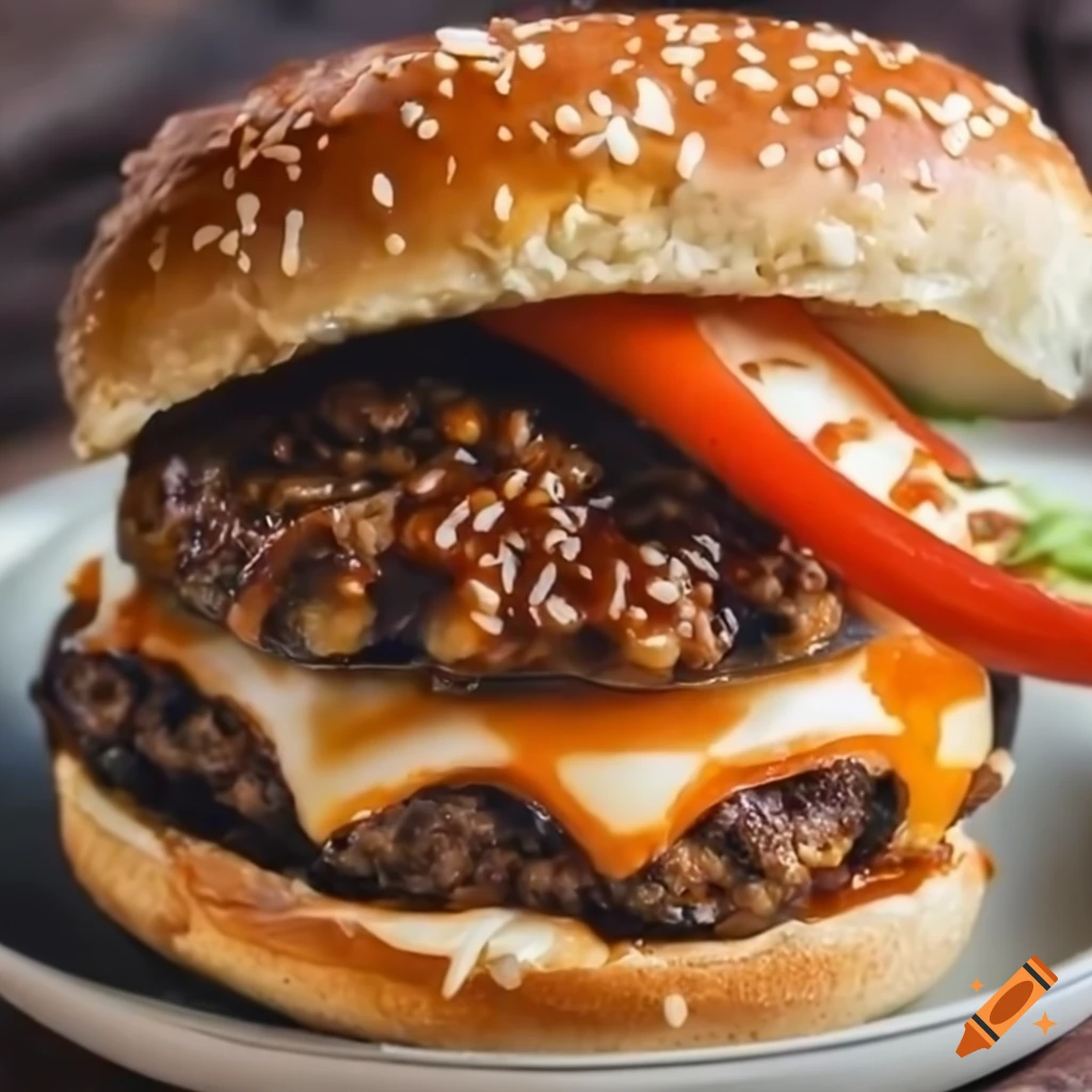 Mouthwatering burger with spicy mapo tofu sauce on Craiyon