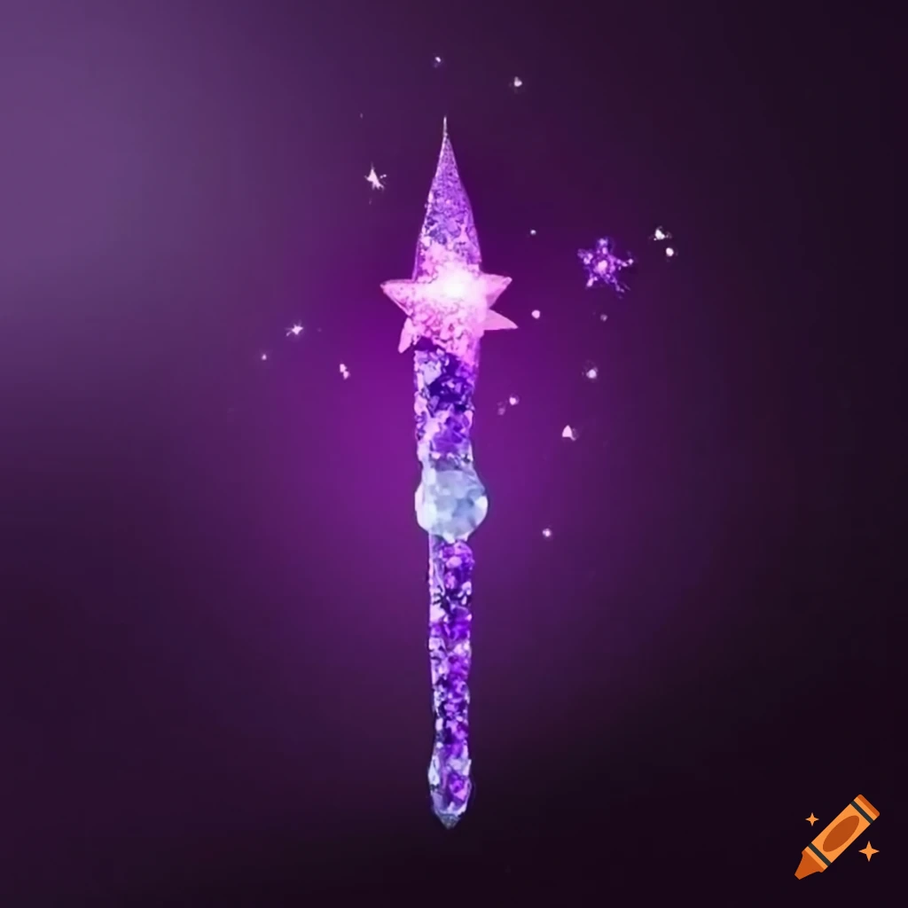 Purple crystal fairy wand with a glowing star on Craiyon