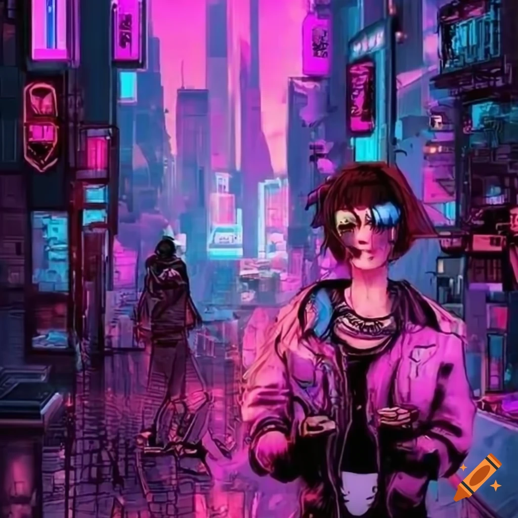 Cyberpunk city with robots and cyborgs in the streets on Craiyon