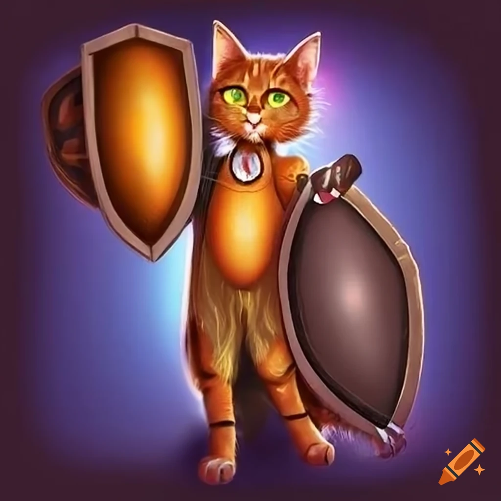 Colorful cat with a shield on Craiyon