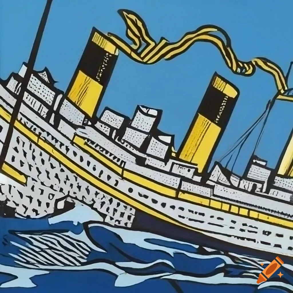 Image of titanic sinking in pop art style on Craiyon