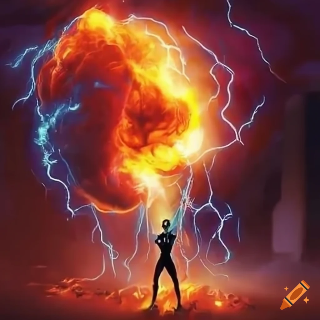 Imagen de un superhéroe lanzando rayos eléctricos en una explosión de ...