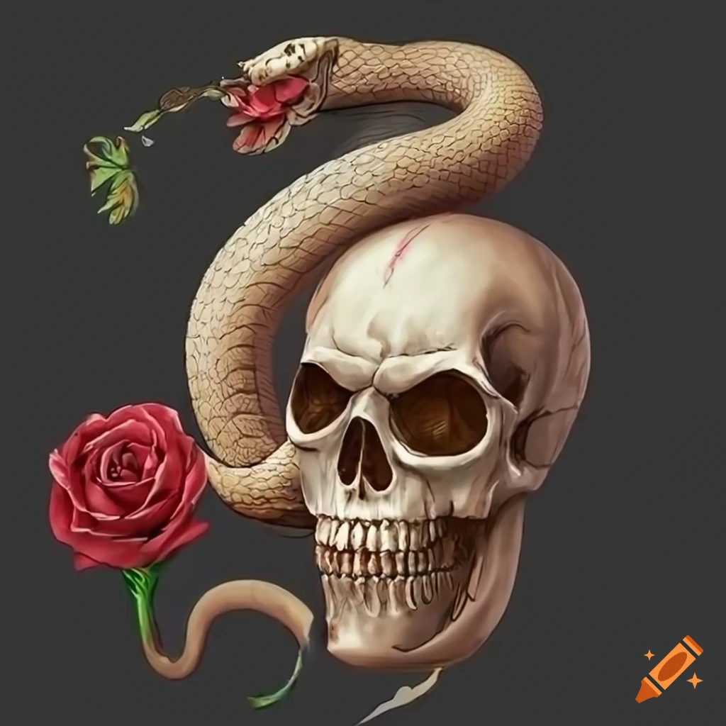 Artwork of a red snake coiling around a white rose on Craiyon