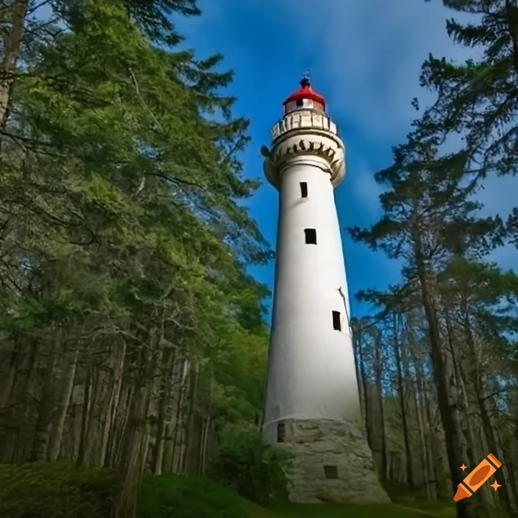 Lighthouse surrounded by trees in a forest