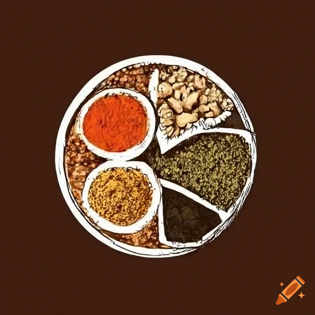 Hand drawn spices and seasonings in powder form