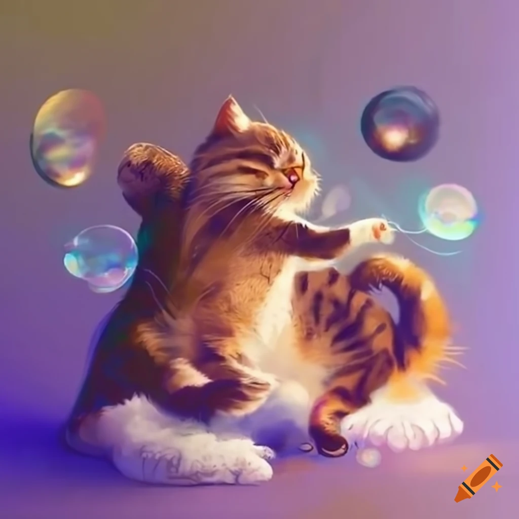 Graffiti style of cats playing with bubbles