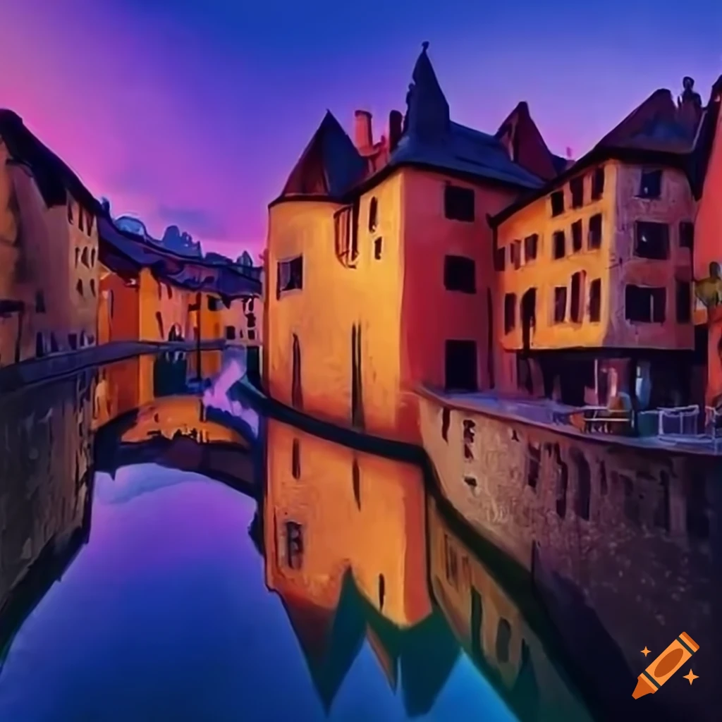 Drawing of the old town of annecy on Craiyon